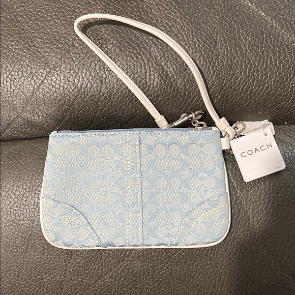 Coach | Bags | Coach Blue And White Signature Wristlet | Poshmark